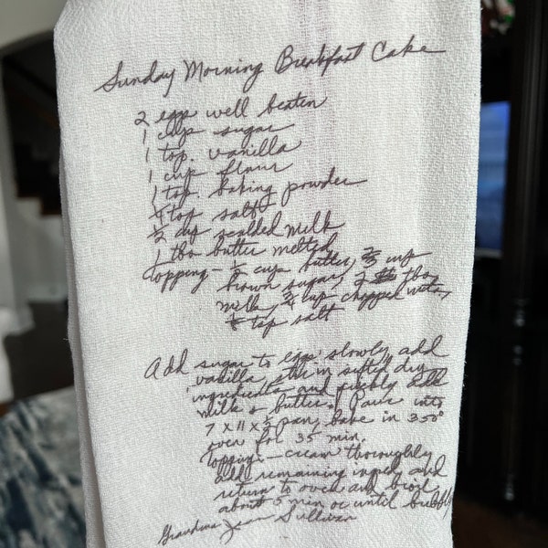 Recipe Tea Towel Printed From Handwritten Family Recipe Towel, Recipe ...