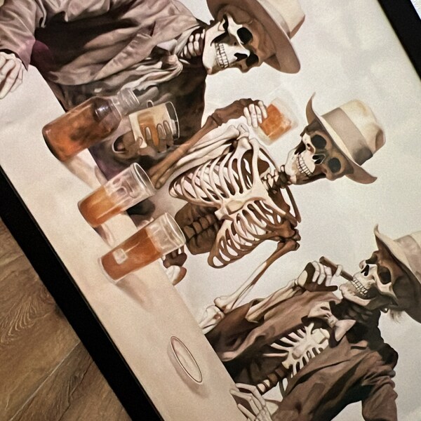 Wild West Remains: Retro Skeleton Cowboy Skull Art Print - Etsy
