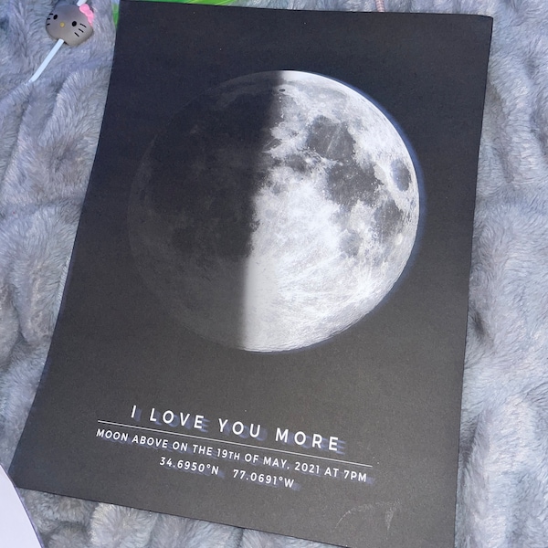 Personalised Gift, Custom Moon Print BLACK, Personalized Moon Phase ...