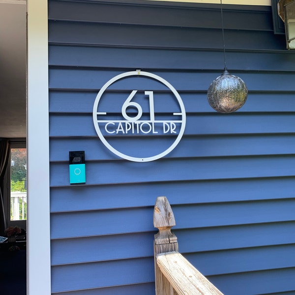 Metal Round Mid Century Modern Address Sign | Retro Style House Number ...
