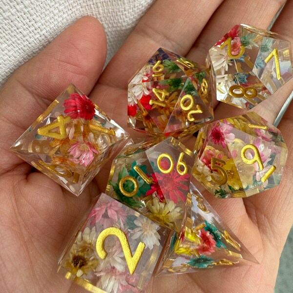 Flower Dice Polyhedral Dice Floral Fates / Sharp Edge Dice for D&D ...
