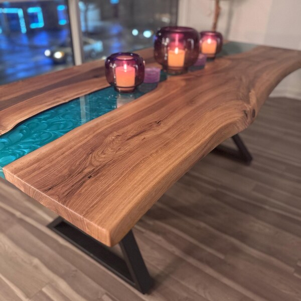 Custom Dining Table, Live Edge Epoxy Kitchen Table, Wood Epoxy Resin ...