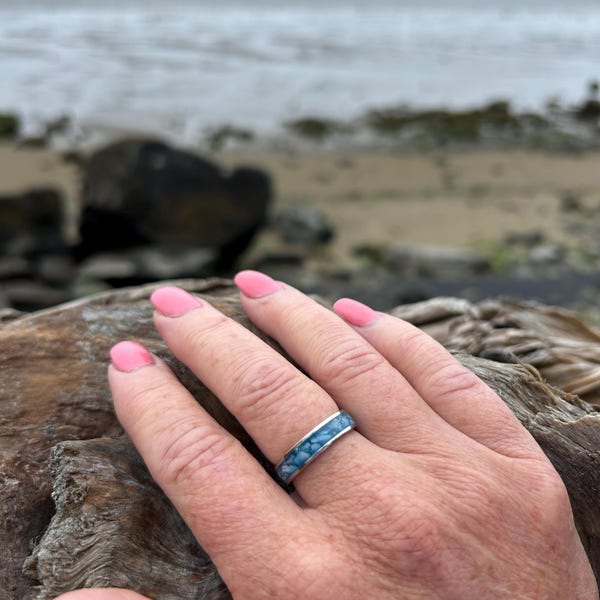 Cremation Ring - Oyster Inlay - Ocean Blue - Cremation Jewelry - Oyster ...