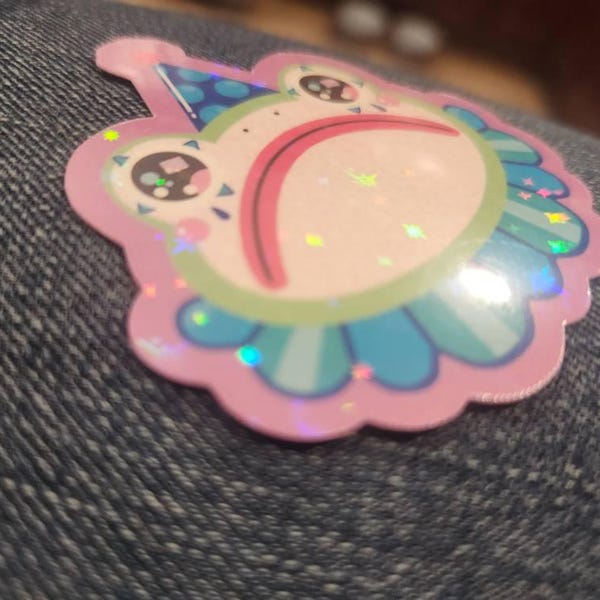 Sad Clown Frog Sticker | Original Sparkle Vinyl Sticker | Glossy ...