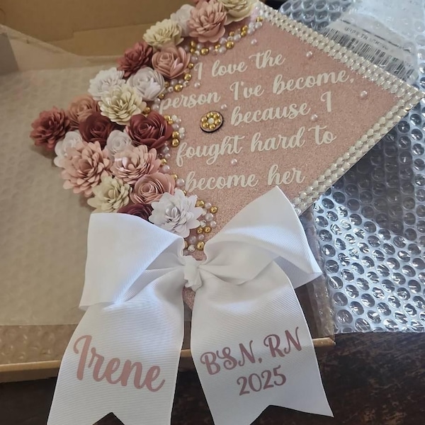 Graduation Cap Topper Rose Gold, Custom Pink Grad Cap, Graduation Cap ...