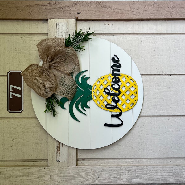 Pineapple Welcome Sign, Pineapple Decor, Pineapple Door Wreath, Summer ...