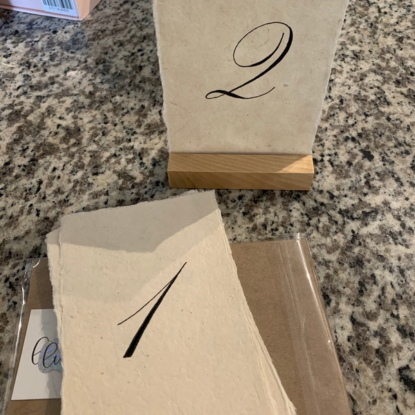 Hand Torn Deckled Table Numbers on Handmade Paper, Script Calligraphy ...
