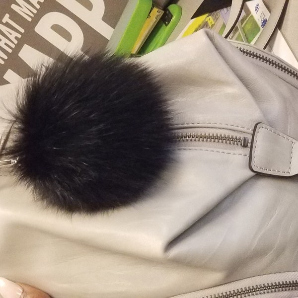 Fur Keychain, Fur Pom Pom Keychain, Black Keychain, Fox Fur Keychain ...