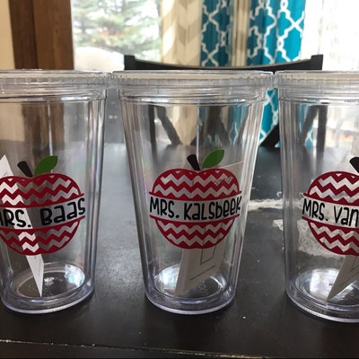Chevron Apple Monogram Decal Teacher Monogram Decal Tumbler - Etsy