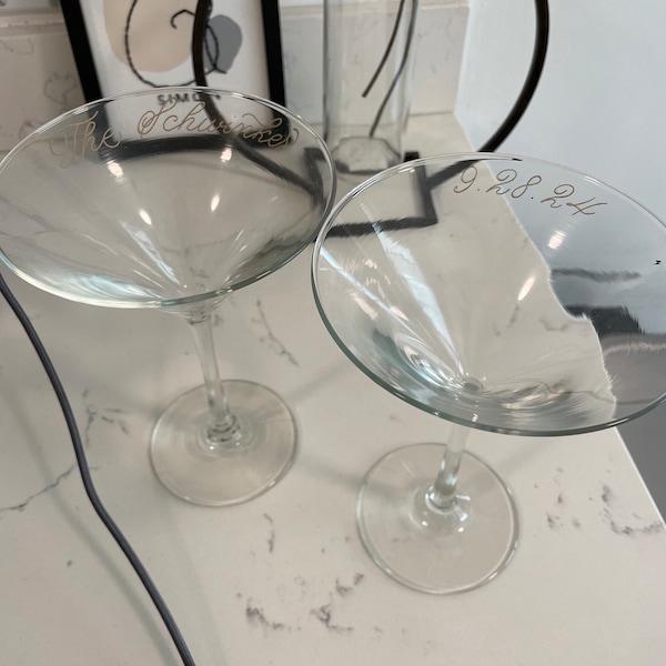 Calligraphy Engraved Martini Glass Personalized Wedding Keepsake ...