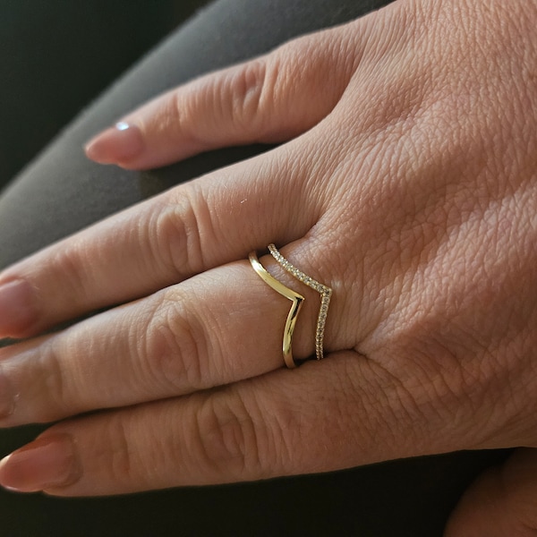 V Ring Set, Stacking Ring, Chevron Ring, Minimalist Ring, Wedding Band ...