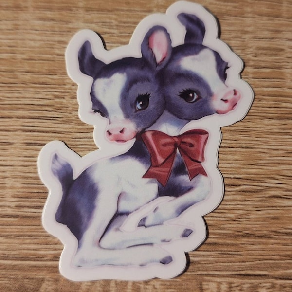 Two Headed Calf Sticker | Creepy Cute Mutant Cow Oddity Art on ...