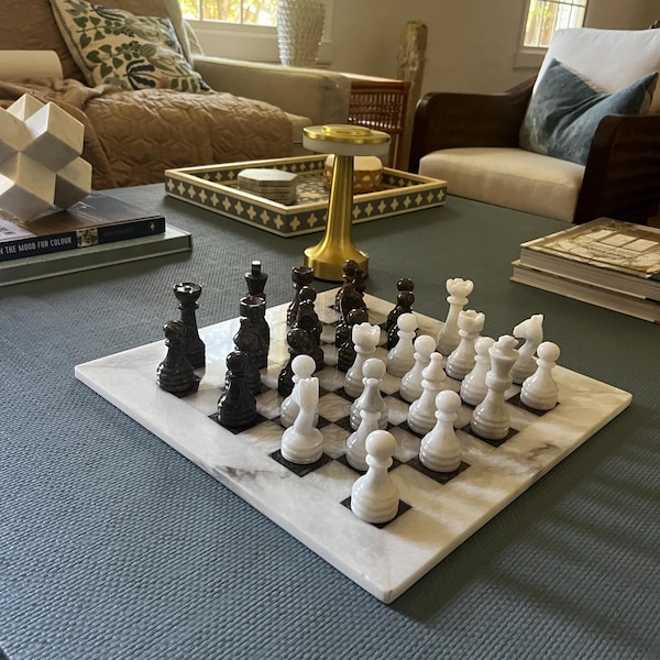 Black and Fossil Coral Chess Set Marble Chess Set Gifts for Him Luxury ...
