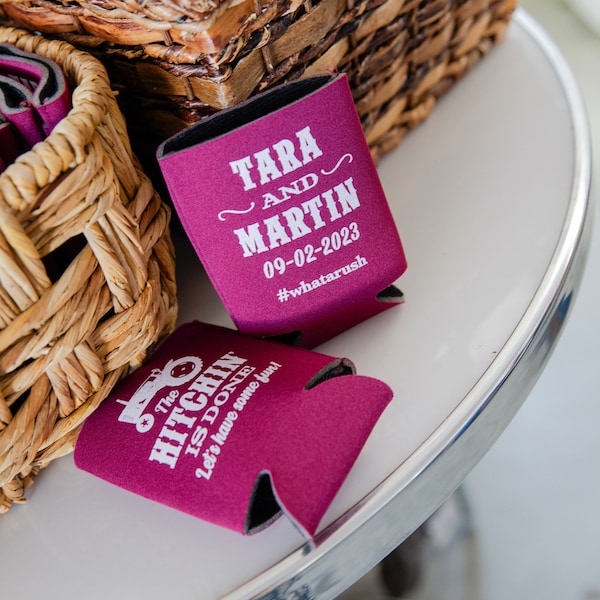 Personalized Tractor Can Coolers: the Hitchin' is Done Wedding Favors ...
