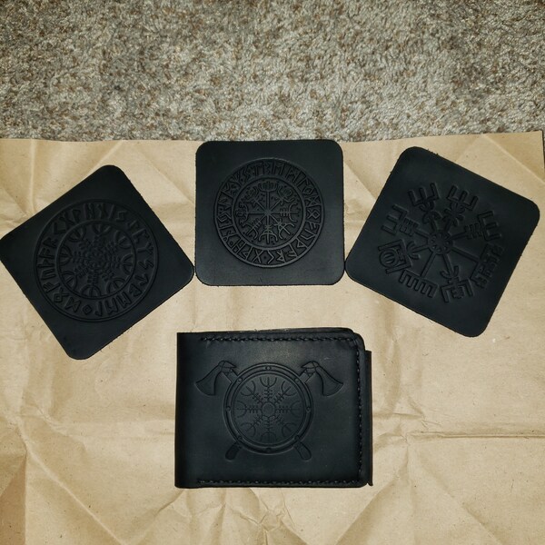 Leather Wallet "viking Axes" (aegishjalmur). Personalized Gift - Etsy