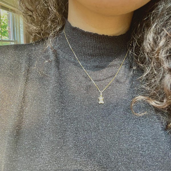 14K Real SOLID Gold Puffed Teddy Bear, 14k Real Gold 1.3mm Cable Chain ...