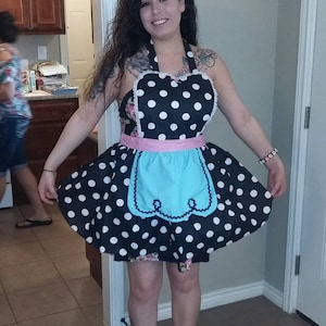 APRON, Retro Apron, Kitchen Apron, Lucy Apron, Black Polka Dot Apron ...