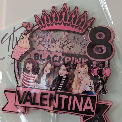 Cake Topper With Shaker, Black & Pink Cake Topper, Pink Party Theme ...