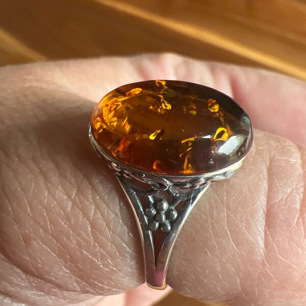 Marquise Cut Baltic Cognac Amber Ring in a Nickel-free .925 Sterling ...