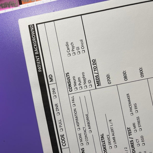 3 Patients Nurse Report Sheet, Medical Surgical, Telemetry, RN Nursing ...
