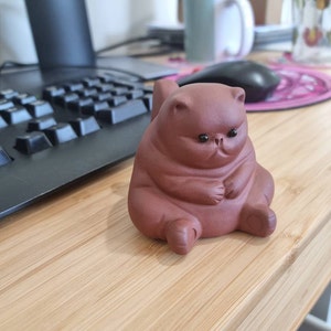 Purple Clay Thinker Cat Statue, Feng Shui Decor Figurine, Zisha Yixing ...