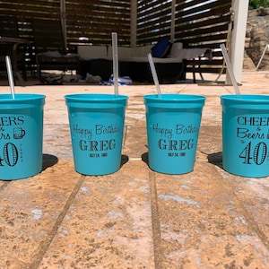 Personalized 40th Birthday Cups, Cheers to 40 Cups, Birthday Party Cups ...