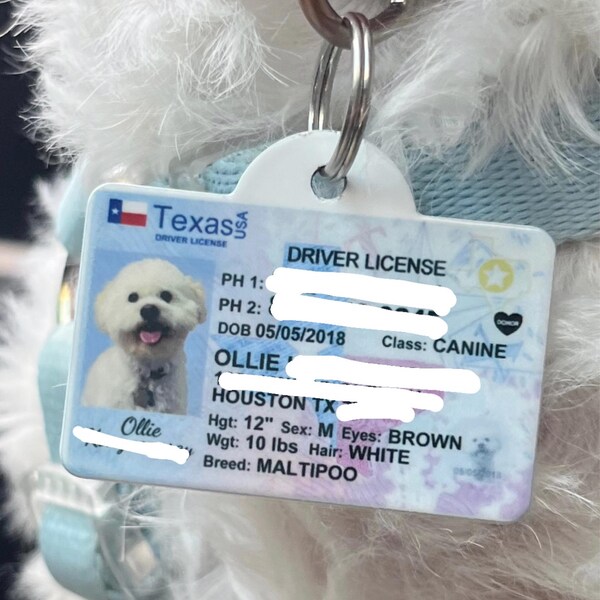 Texas Driver Dog Id Tag Personalized License, Durable Dog Tag, Double ...