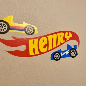 Personalized Race Car Ribbon Fabric Wall Decal Custom Name Wall Art ...