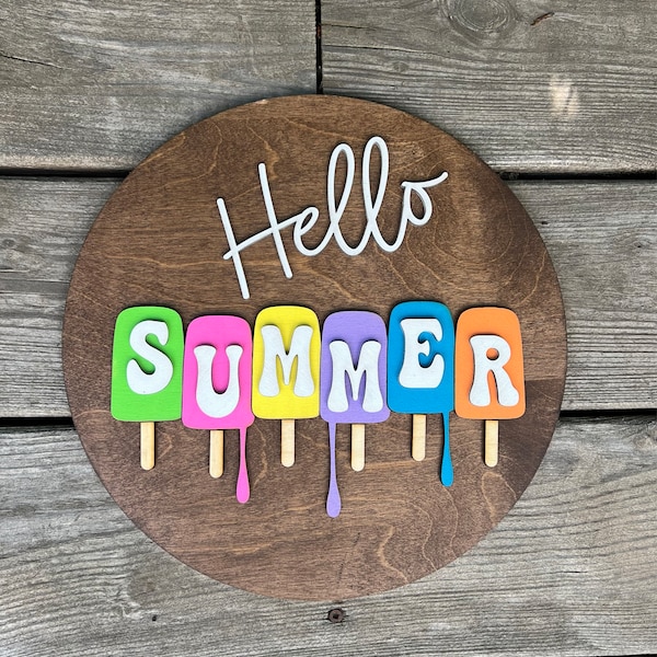 Hello Summer Popsicle Drip Sign, Digital Download, Round Door Hanger ...
