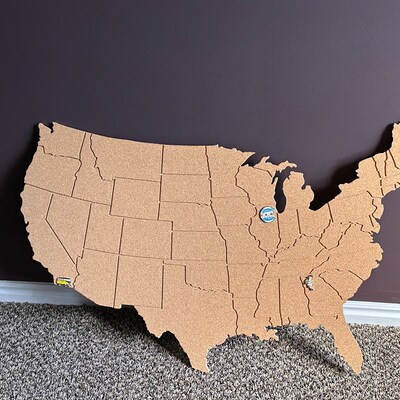 USA Cork Board, USA Corkboard Map, Pin Board, USA Bulletin Board ...