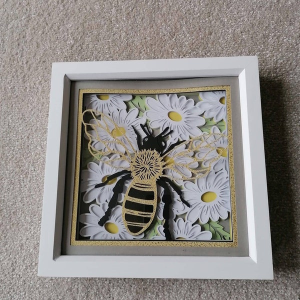 3d Bee and Daisies Shadow Box Svg, 3d Bee Shadow Box Svg, 3d Daisy Shadow Box Svg, 3d Svg, 3d ...