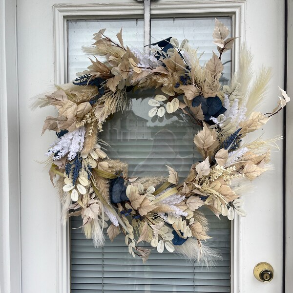 Tan Sunflower Fall Floral Wreath for Front Door, Autumn Floral Door ...