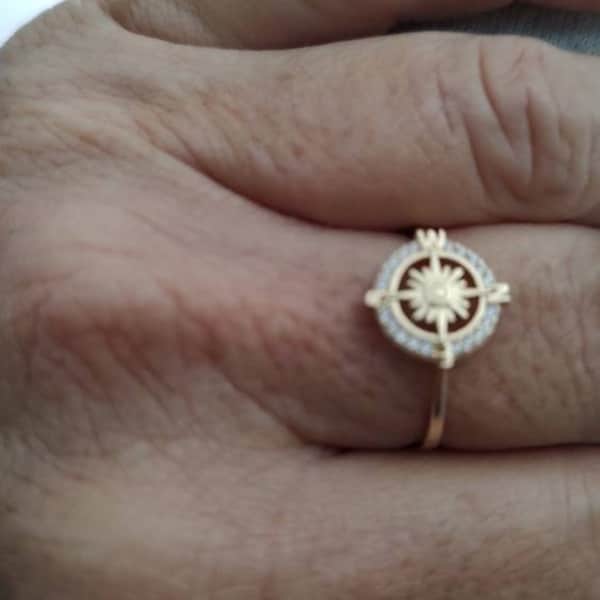 14K Solid Gold Compass Ring, 925 Sterling Silver Compass Ring, Direction Ring, Mother's Day Gift ...