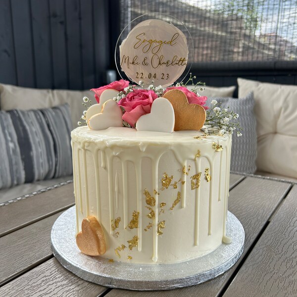 Acrylic Engagement Cake Topper, Engagement Cake Topper With Date ...