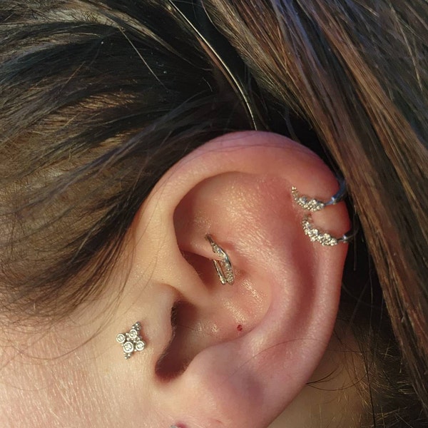 Dainty 14k Solid Gold CZ Cross Piercing, Minimalist Cross Helix, Tiny ...