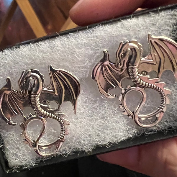 Dragon Cufflink Silver Dragon Cuff Links Nerd Geeky Wedding - Etsy
