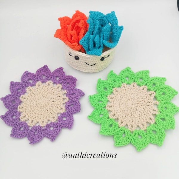 Highland Cow Coaster Crochet Pattern Cow Coaster Set With Potted Plant ...