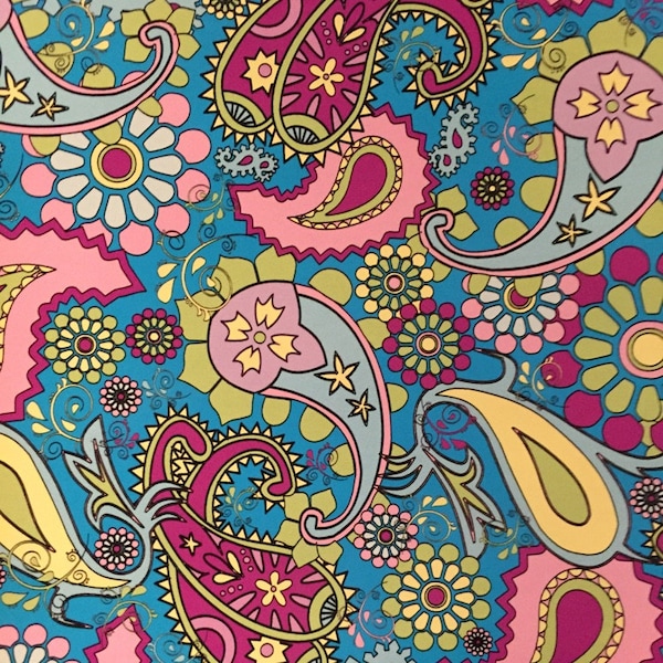Paisley Pattern Vinyl, Berry Cyan Purple Orange Pink Blue Paisley ...