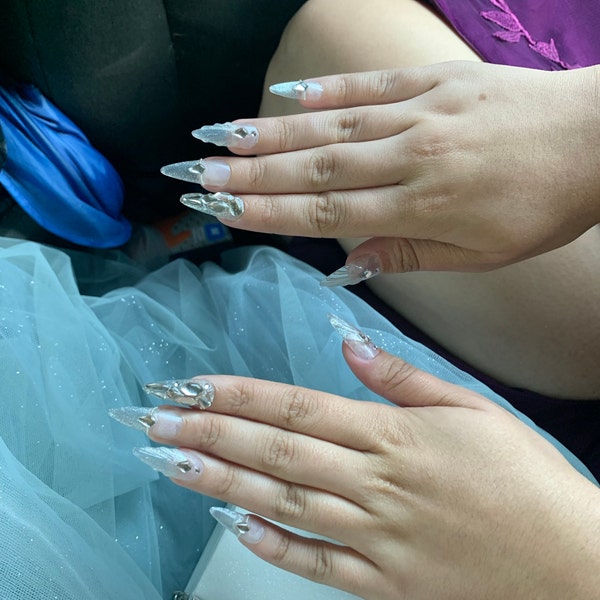 25-32mm Luxurious Radiant Gem Cat Eye Presson Nail 100% Handmade ...