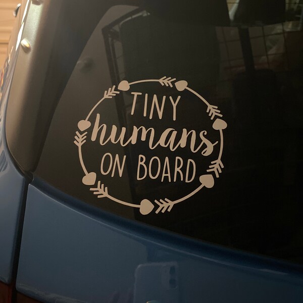 Tiny Humans on Board Circle Custom Vinyl Decal Sticker - Choose Your ...