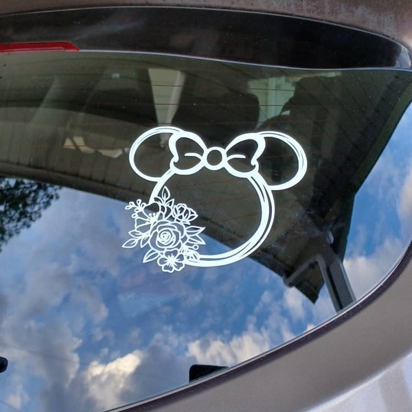 Minnie Mouse Floral Decal, Disney Decal, Minnie Head, Car Sticker ...