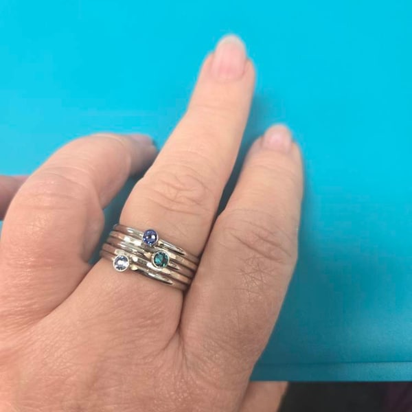 Stackable Birthstone Ring /mothers Ring / Birthstone Stacking Ring ...