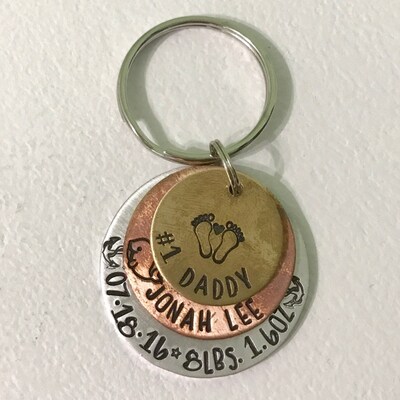 Personalized Daddy Keychain. First Fathers Day Gift. New Baby Keychain ...