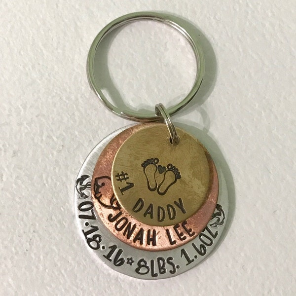 Personalized Daddy Keychain. First Fathers Day Gift. New Baby Keychain ...