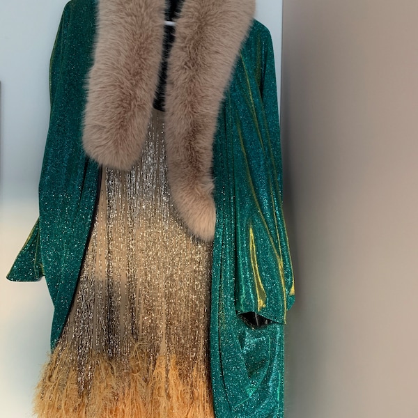 Aristocratic Turquoise Teal 1920s Faux Fur Gown Color Hollywood Style ...