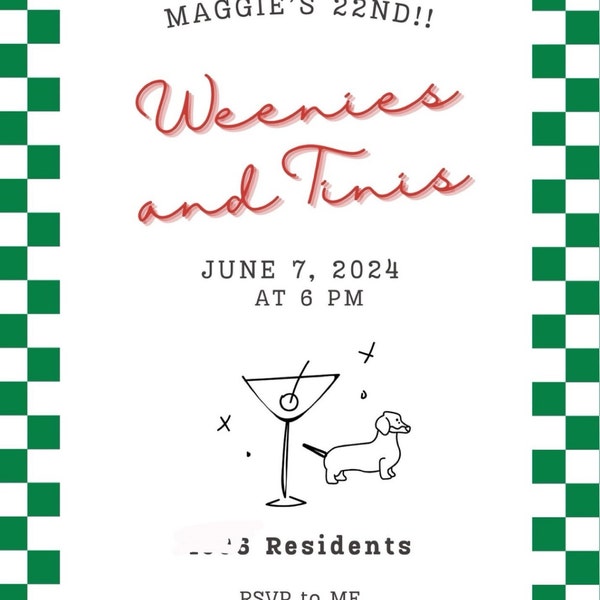 Weenies and Tinis Party Invitation Template | Instant Download ...