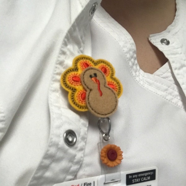 Turkey Badge Reel - Thanksgiving Badge Clip - Fall ID Holder - Turkey ...