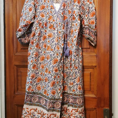 Hand Block Printed Wrap Dress Green Block Print Dress Summer - Etsy