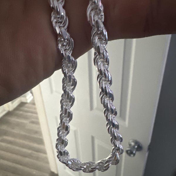 Sterling Silver Diamond-cut Rope Chain Men's Women's Necklace Solid 925 ...