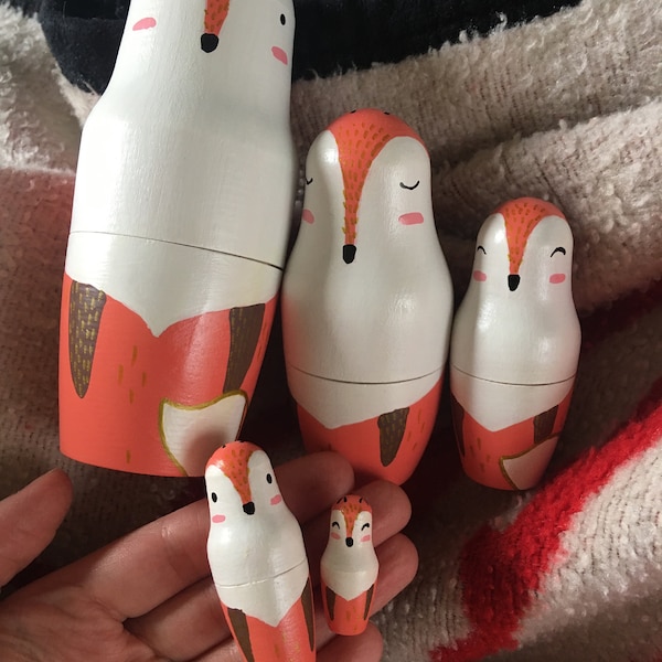 Matryoshka Wooden Nesting Toys for Kids Fox Stacking Dolls Handmade ...
